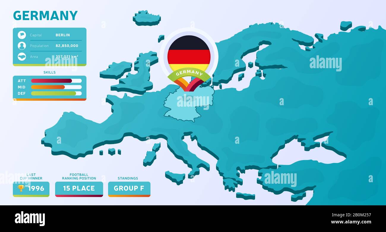 Isometric map of Europe with highlighted country Germany vector ...