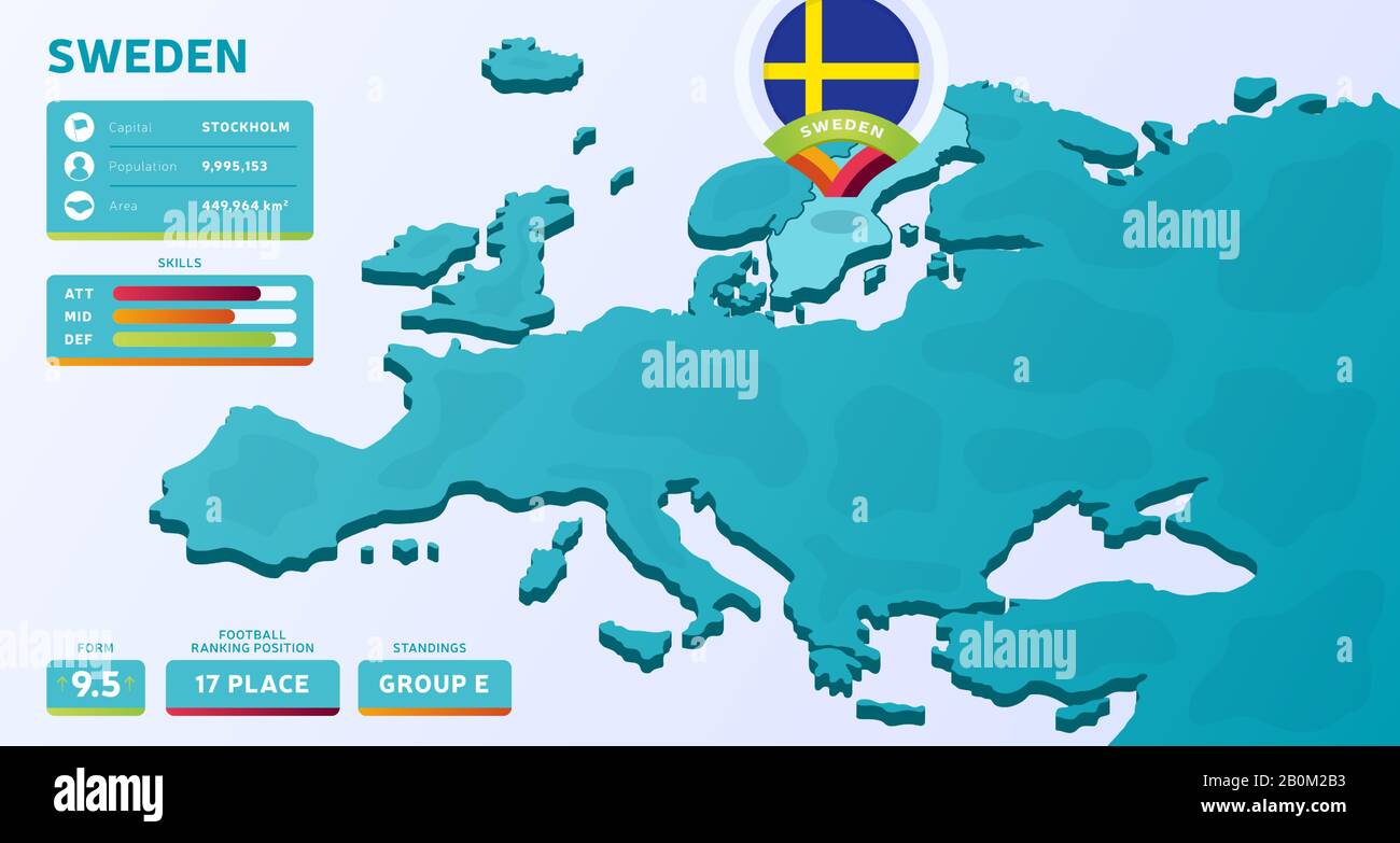 Isometric map of Europe with highlighted country Sweden vector ...