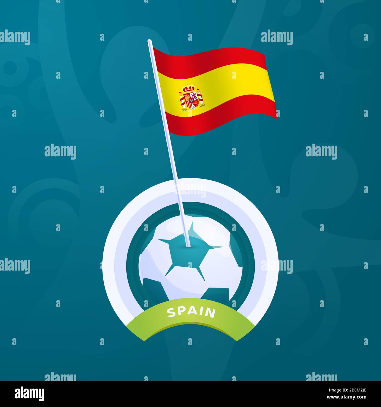 Spain vector flag pinned to a soccer ball. European football 2020 ...