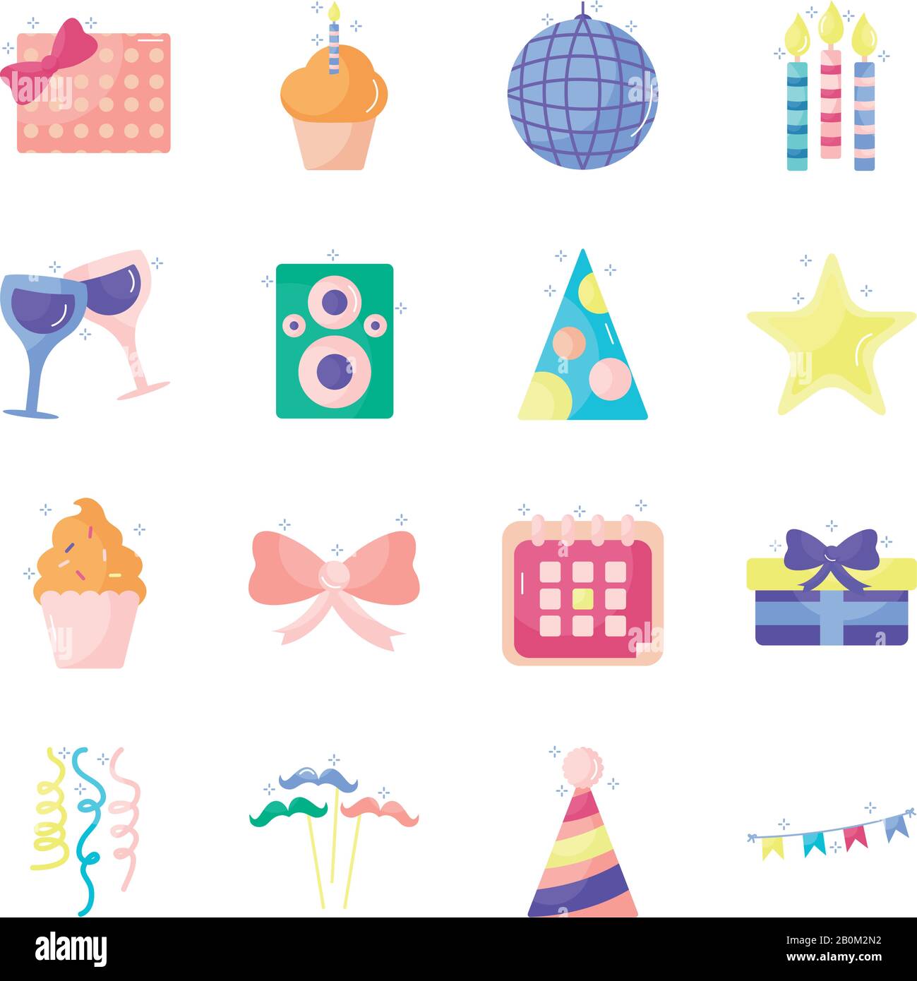 flat style icon set design, Party celebration event happy birthday ...