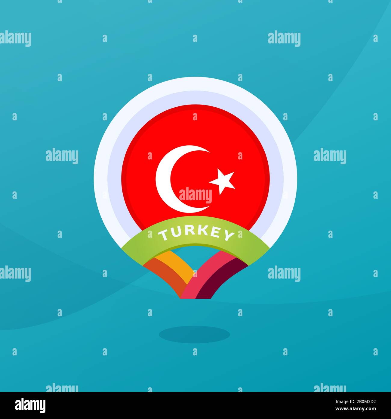 Turkey vector flag map location pin. European football 2020 tournament ...