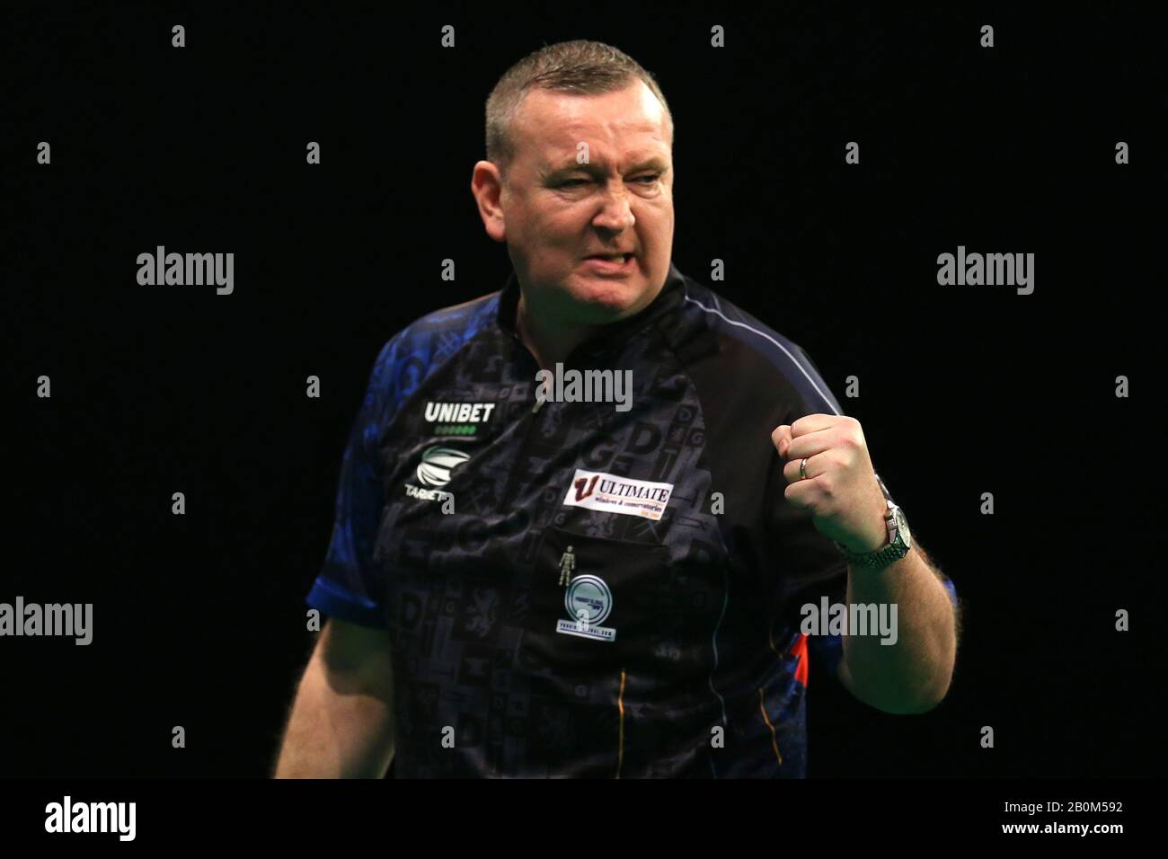 Cardiff, UK. 20th Feb, 2020. Glen Durrant, the English Darts player ...