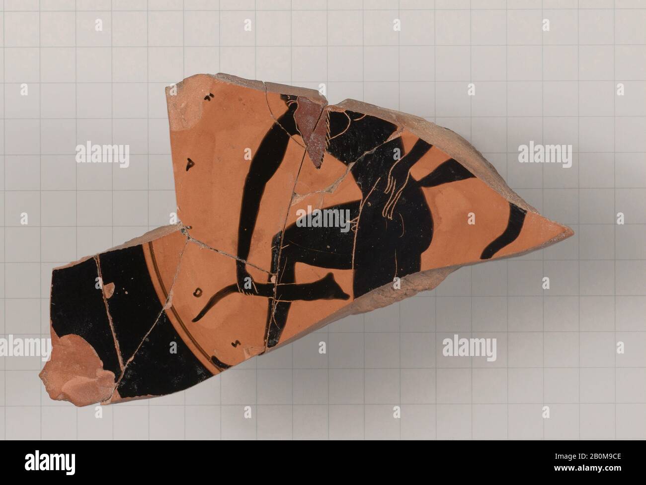 Terracotta fragment of a kylix (drinking cup), Greek, Attic, Archaic ...