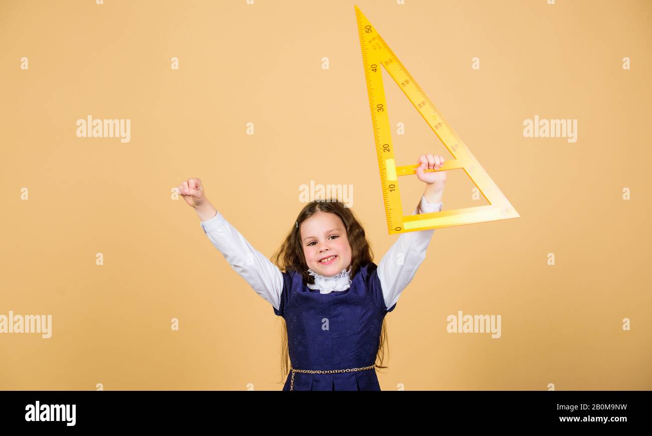 School student study geometry. Kid school uniform hold ruler. School ...