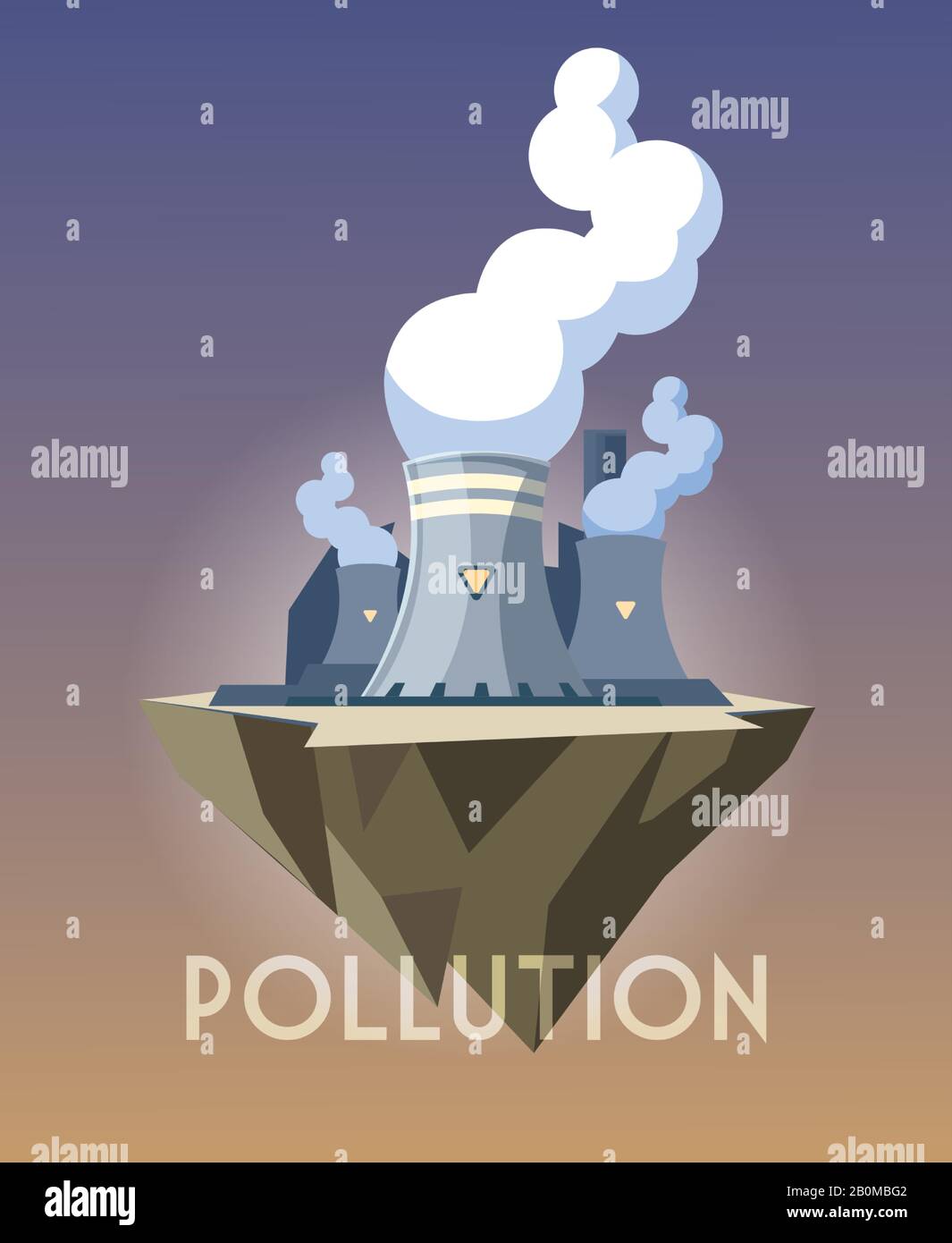 nuclear reactor over terrain, environmental pollution vector ...