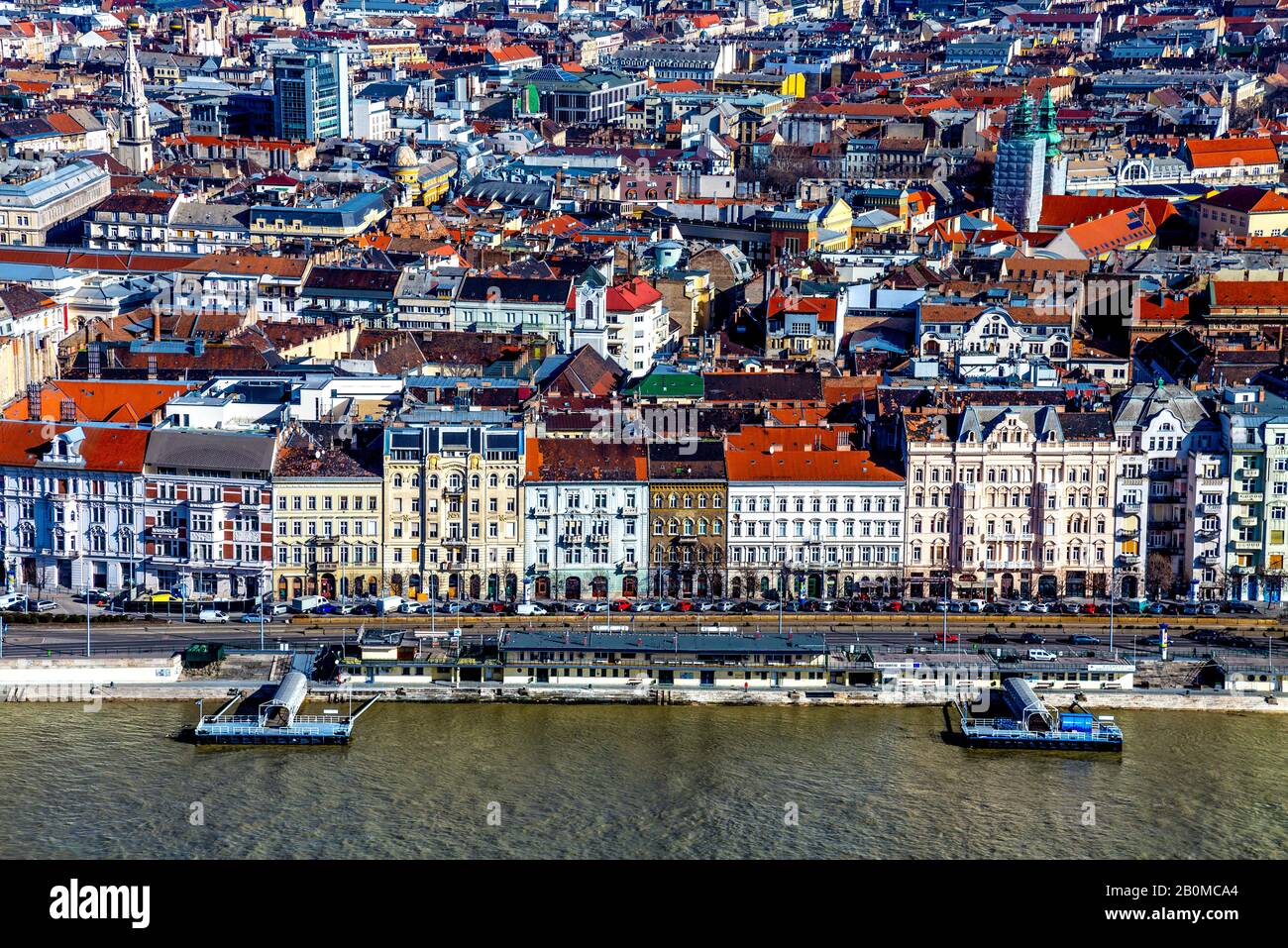 Scenic aerial view of the city and the Danube river, Budapest, Hungary ...