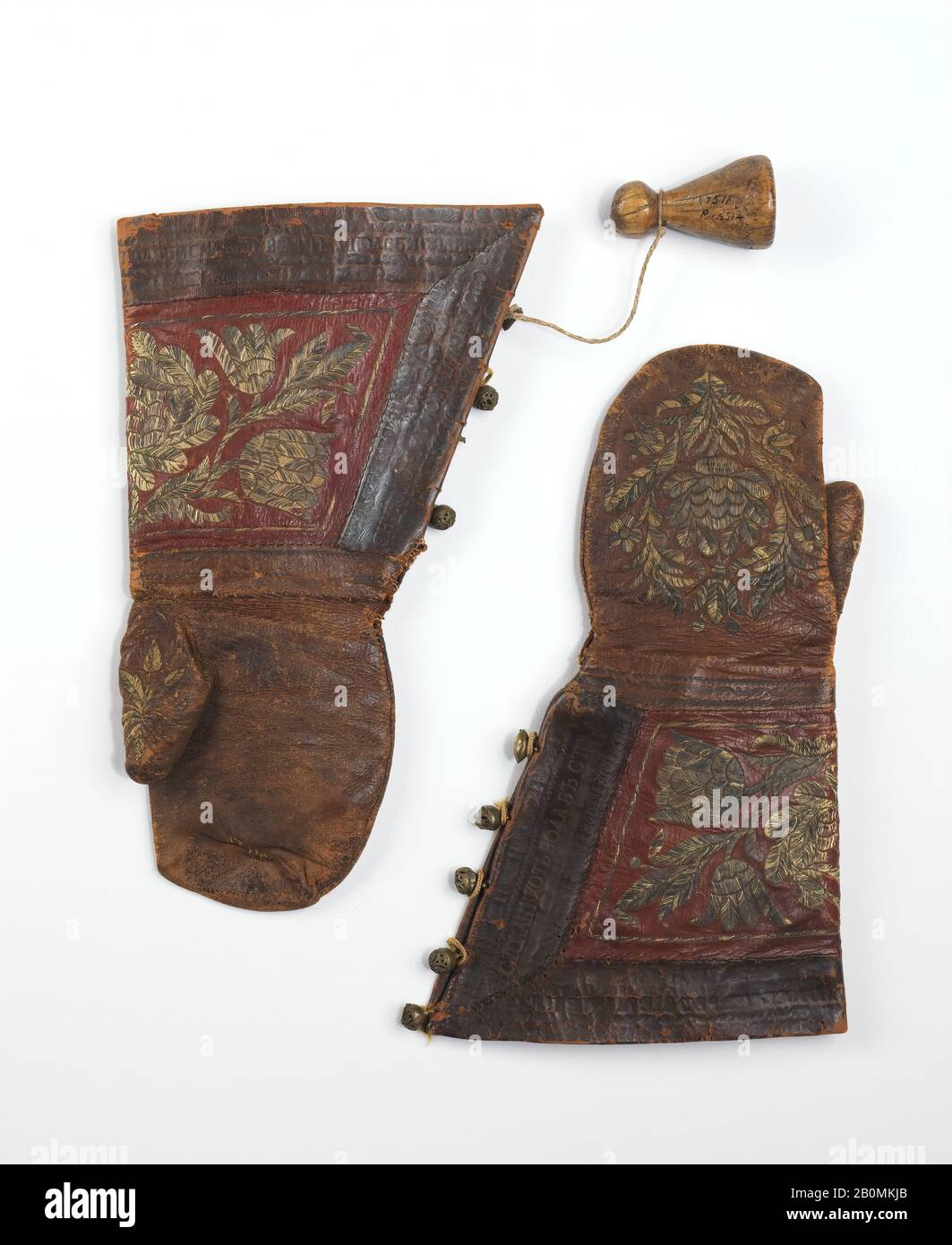 Mittens, Russian, late 17th century, Russian, leather, metal, bone ...