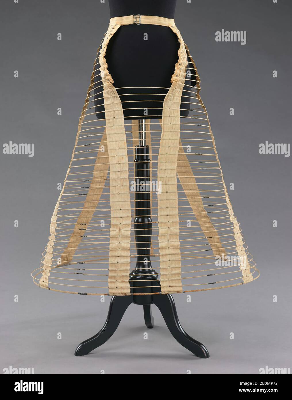 Cage crinoline, American, ca. 1870, American, linen, metal, leather ...