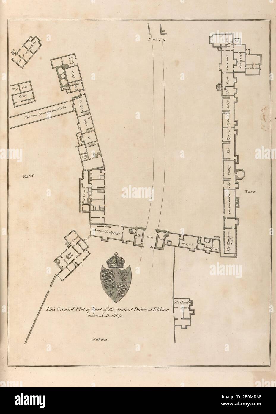 Drawn and etched by John Bayly, Ground plan of Ancient Palace at Eltham ...