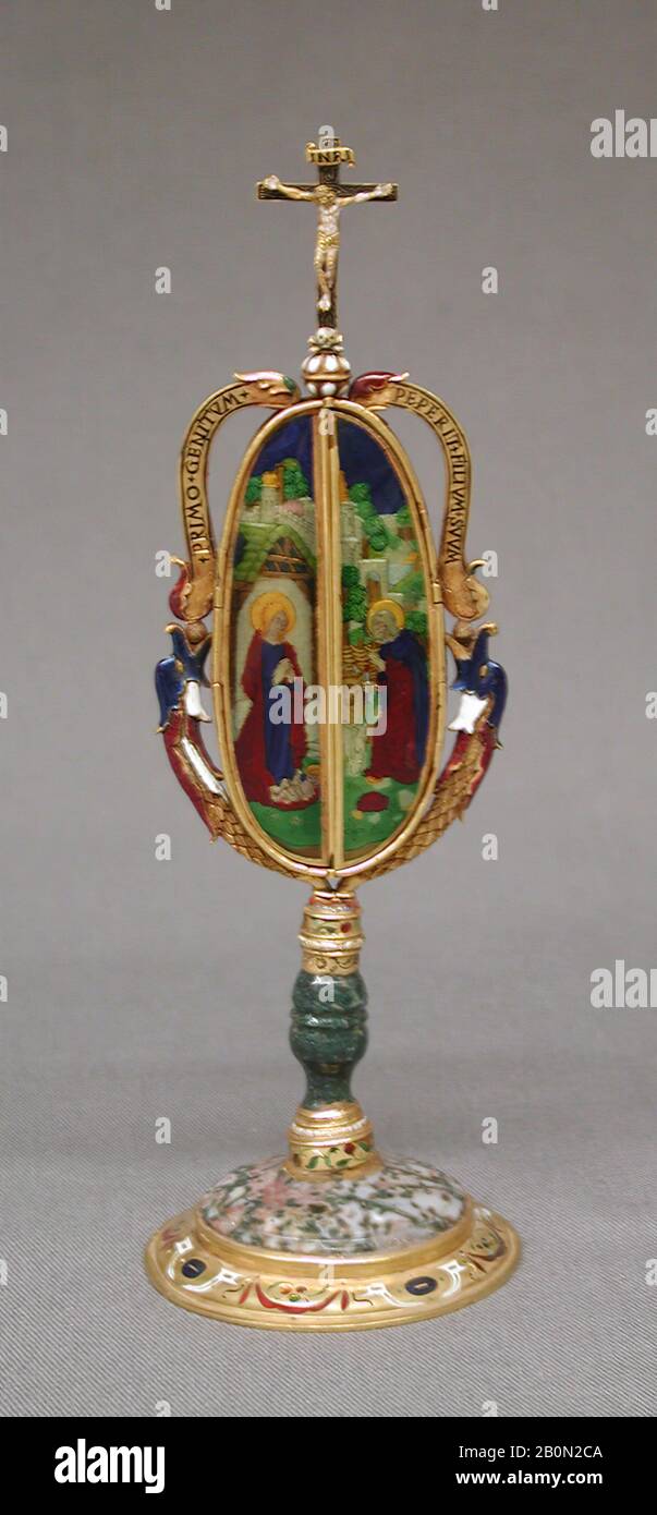 Triptych, probably French, metalwork late 15th century, intaglio probably 16th century, composed ...
