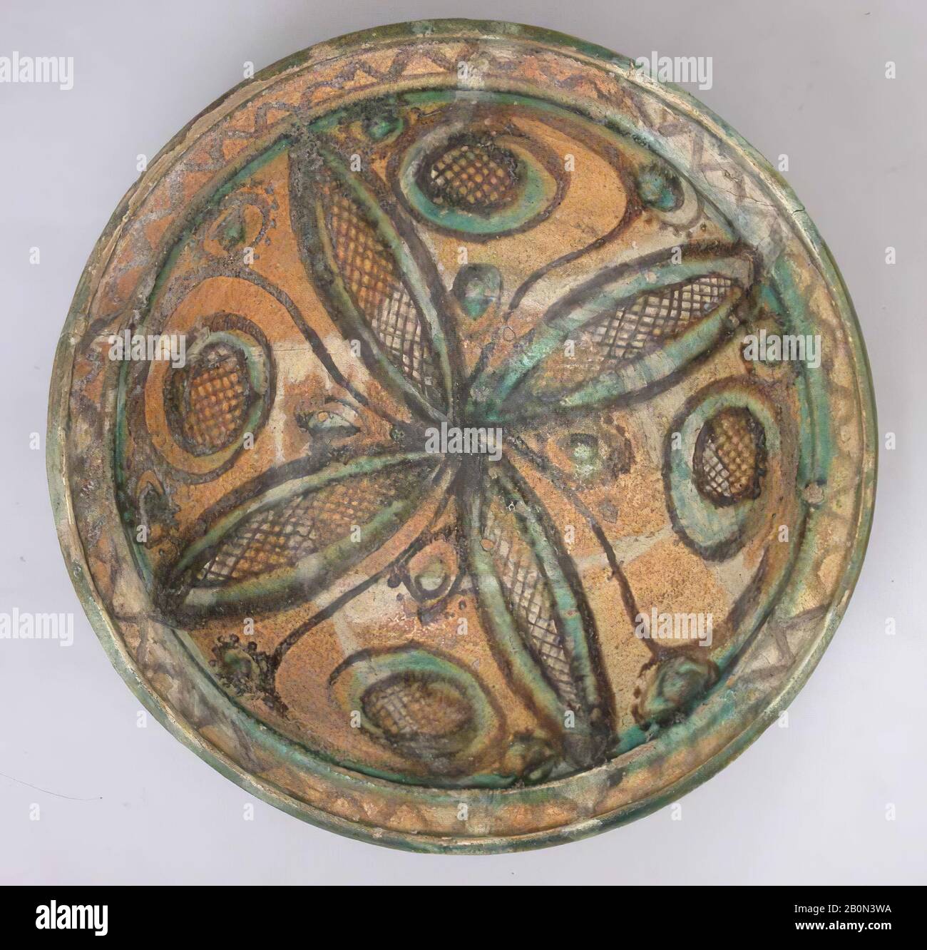 Plate, 14th century, Attributed to Syria, Earthenware; glazed, H. 3 1/2 ...