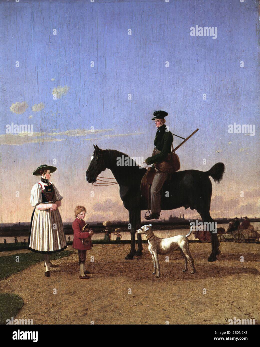 Wilhelm von Kobell, A Huntsman and a Peasant Woman by the Isar River ...