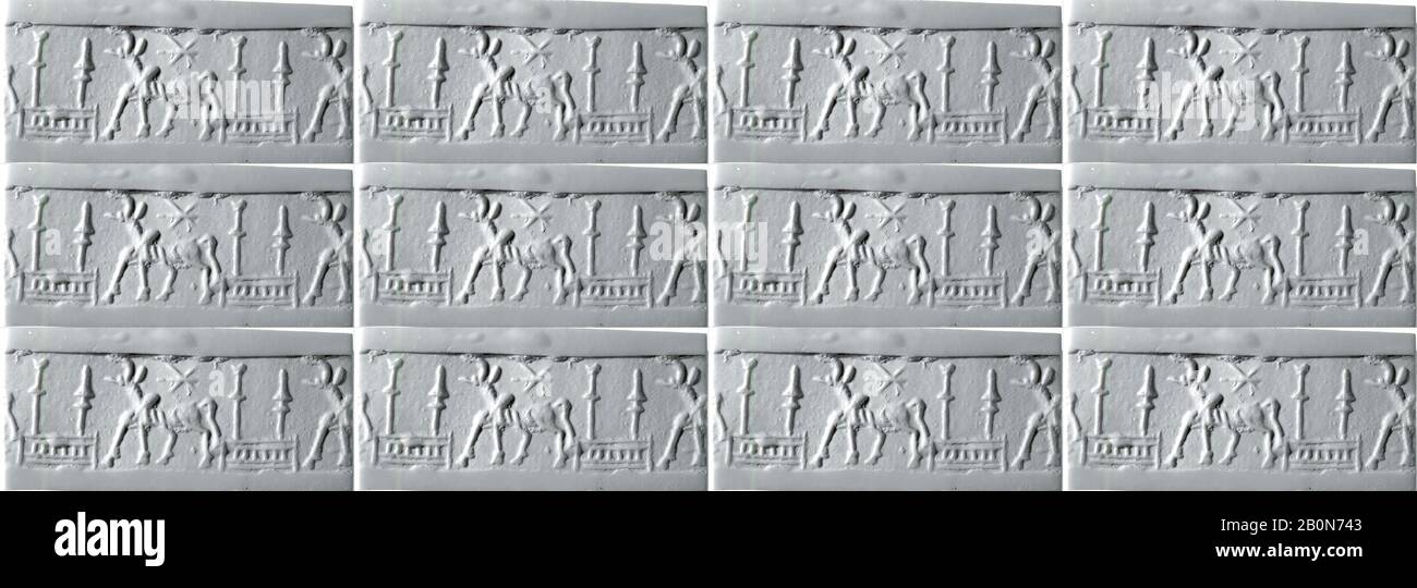 Cylinder seal with animal and divine symbols, Elamite, Neo-Elamite ...