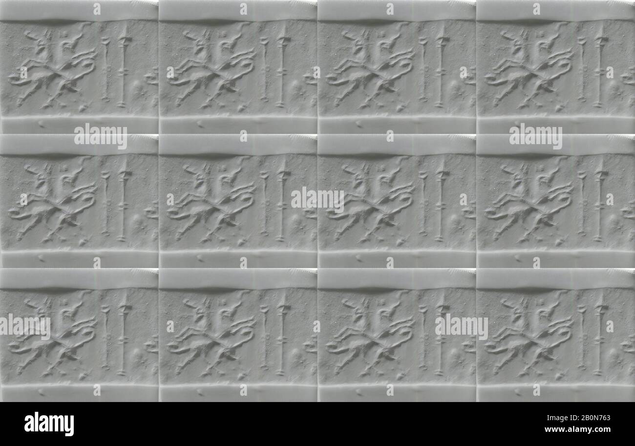 Cylinder seal with animals and divine symbols, Elamite, Neo-Elamite ...