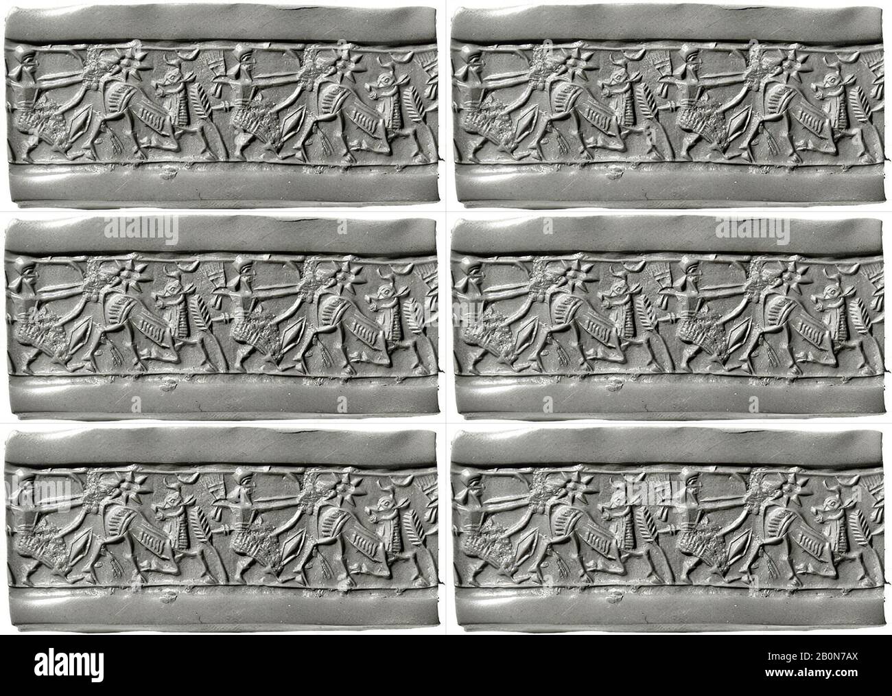 Cylinder seal with hunting scene, Assyrian, Neo-Assyrian, Date ca. 9th ...