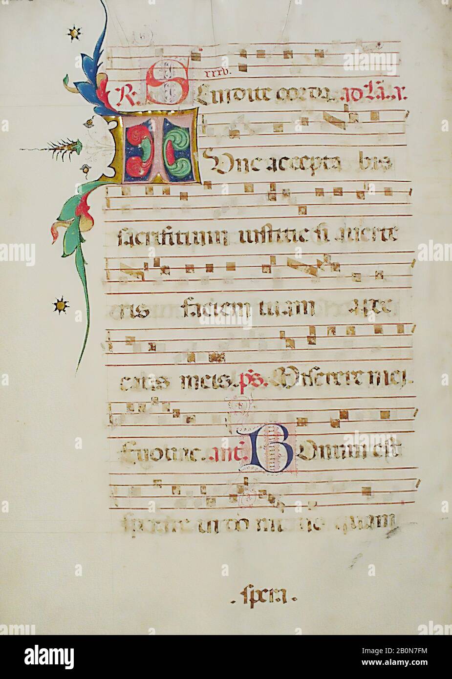 Manuscript Leaf with Initial T, from an Antiphonary, Italian, 15th ...
