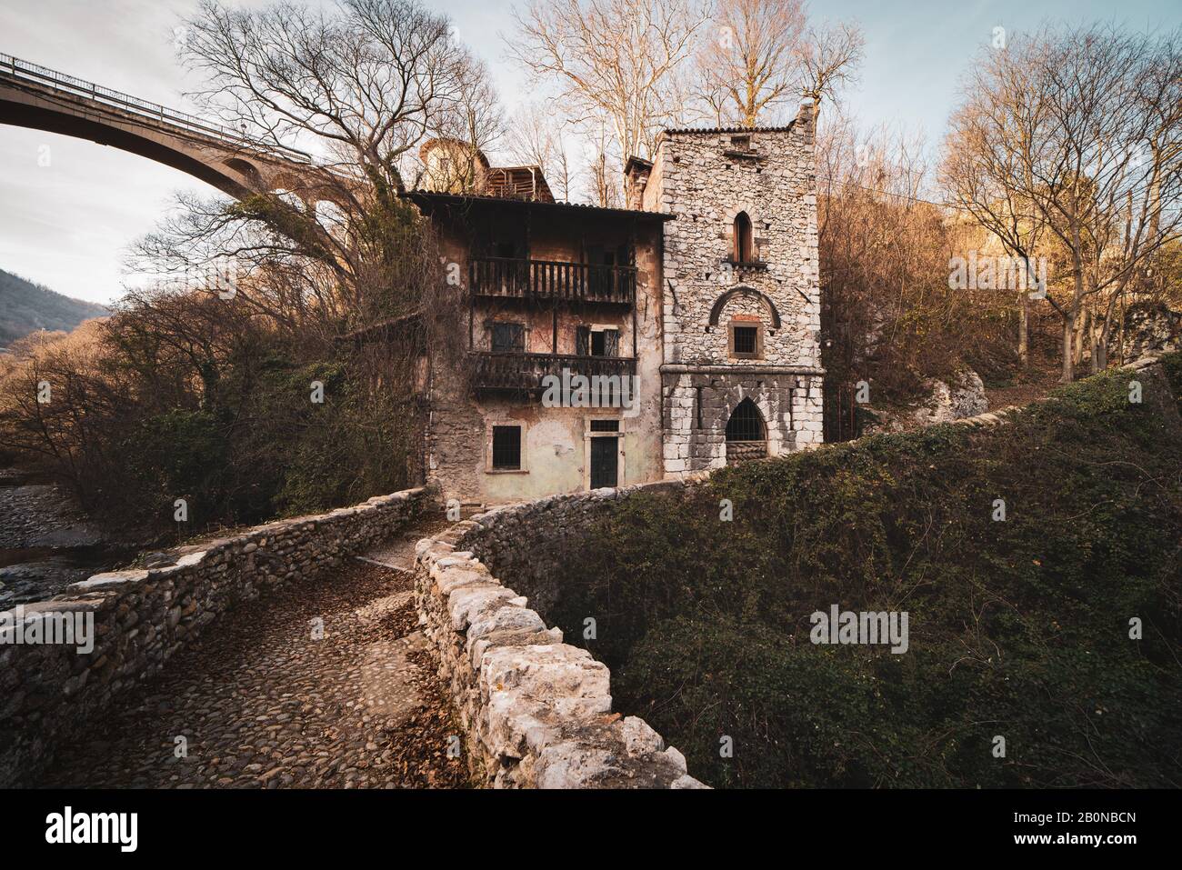 Attone bridge and ancient customs house of Clanezzo, Italian historical ...