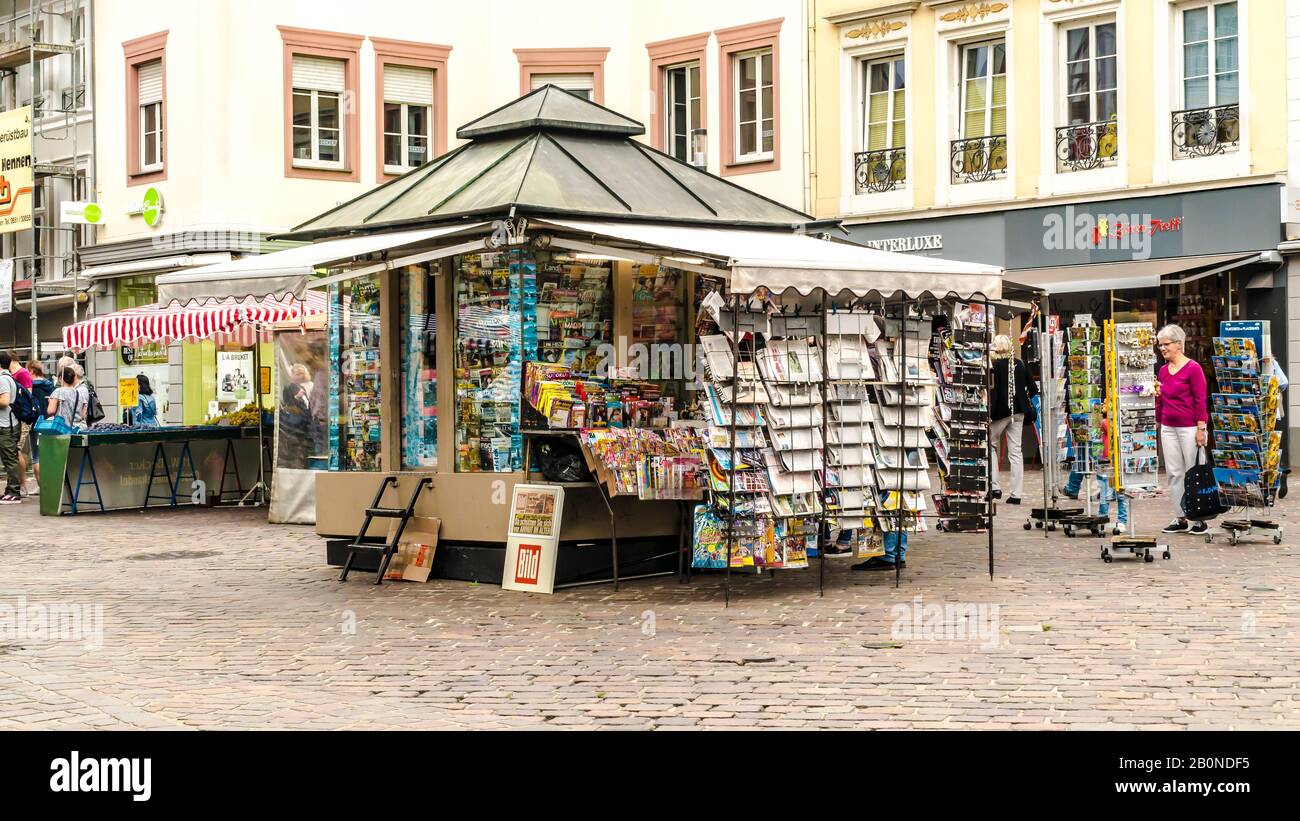 Shop with Newspaper in centre of Trier Germany Stock Photo - Alamy