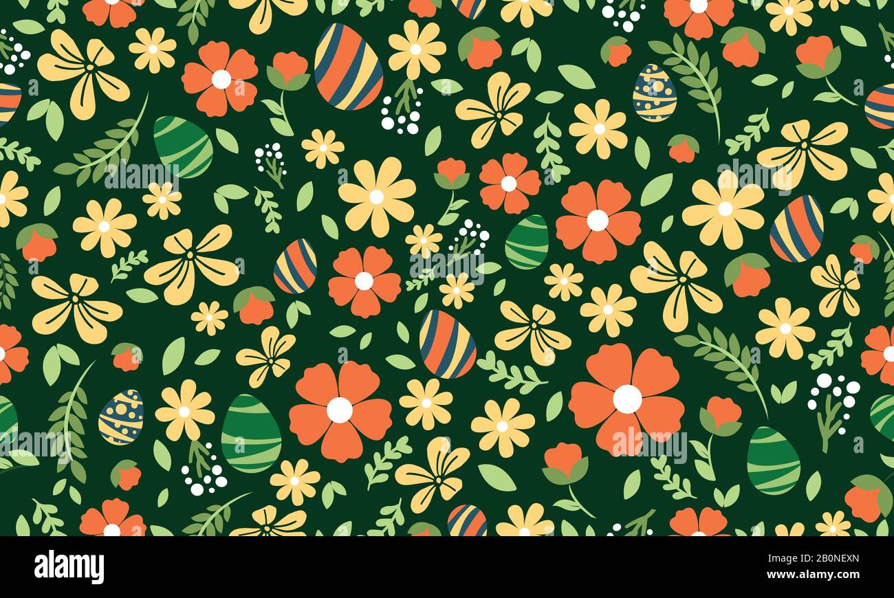 Easter pattern background, with simple leaf and flower drawing Stock ...