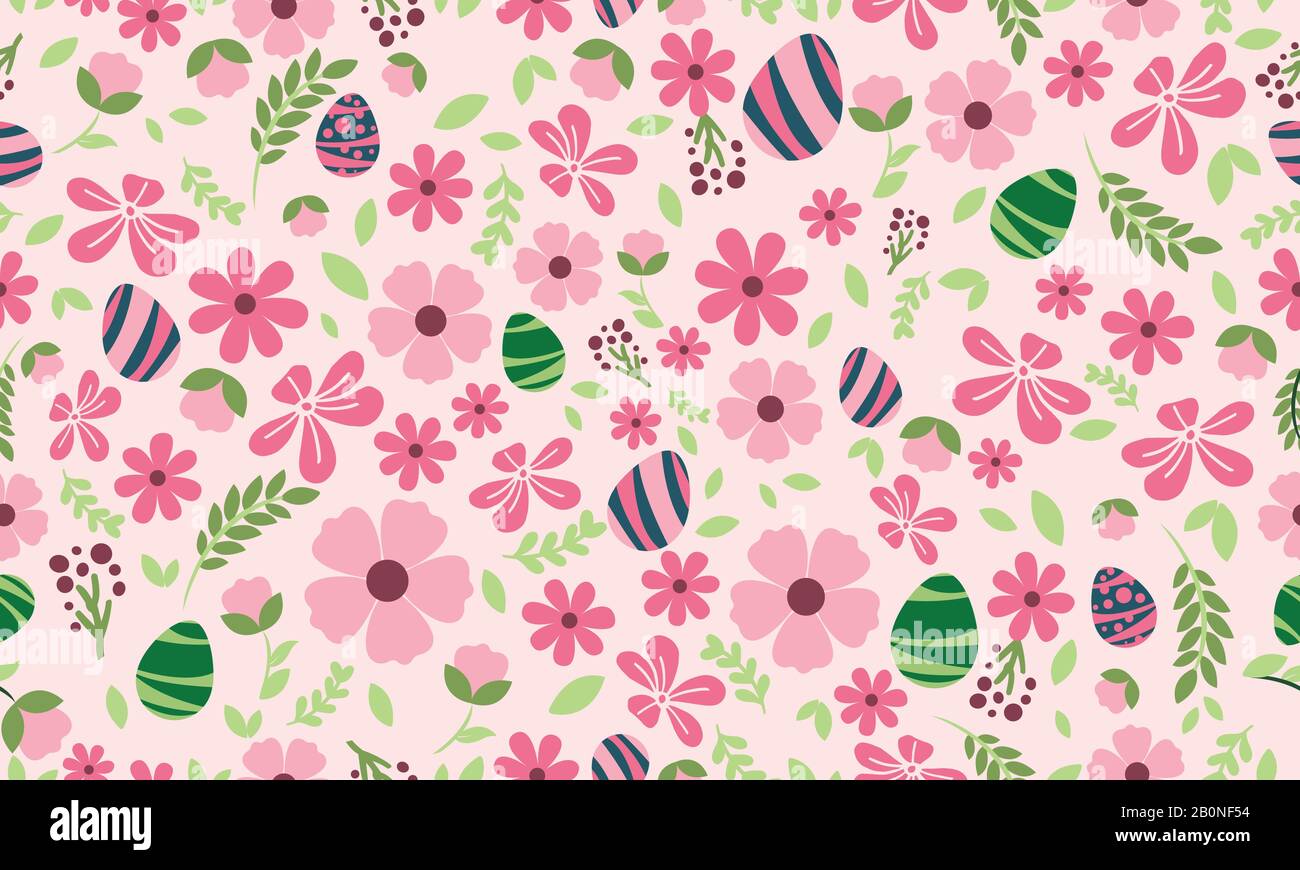 Easter pattern background, with simple leaf and flower drawing Stock ...