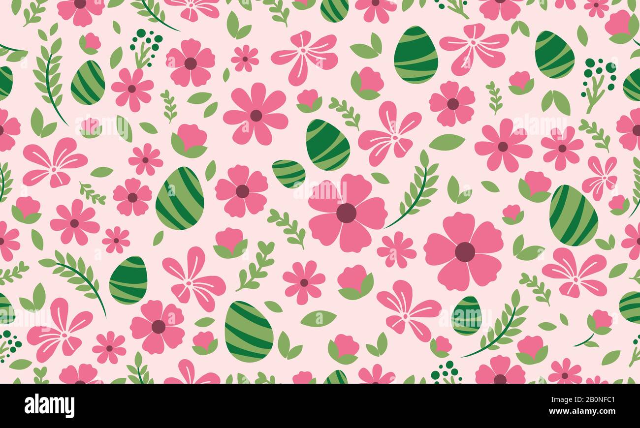 Easter pattern background, with simple leaf and flower drawing Stock ...