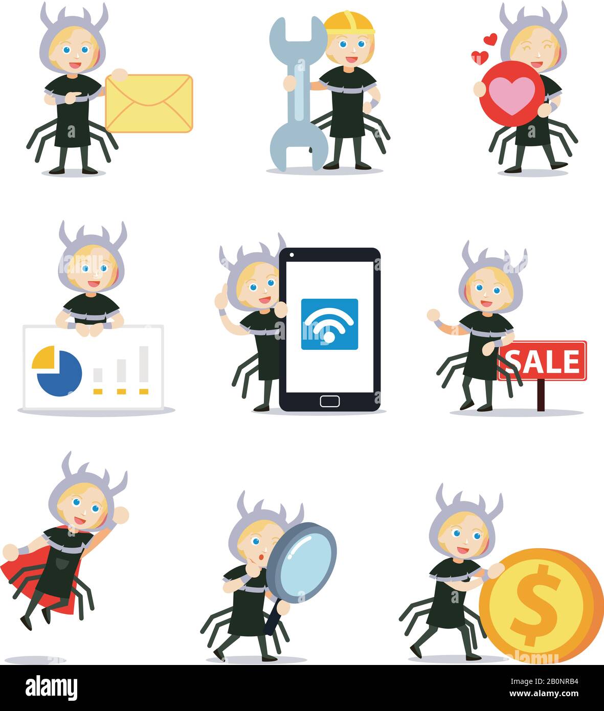 Set character of spider woman in animal comic story Stock Vector Image ...