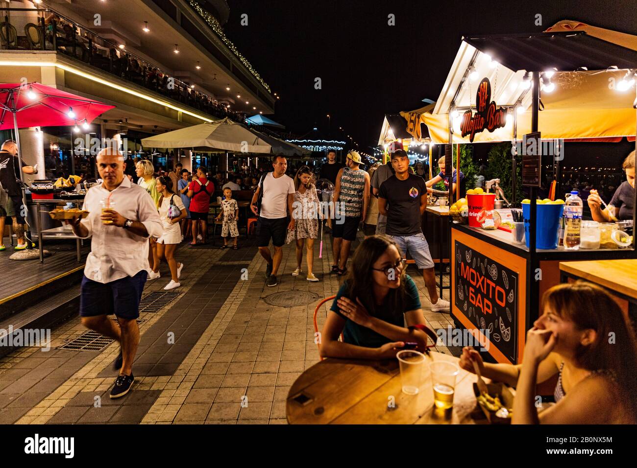 Kiev , Ukraine - August 31, 2019 : people at restaurants of Poshtova ...