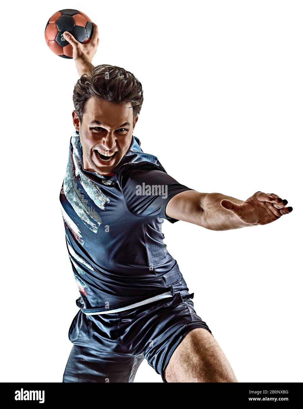 one young caucasian court handball player man in studio silhouette ...