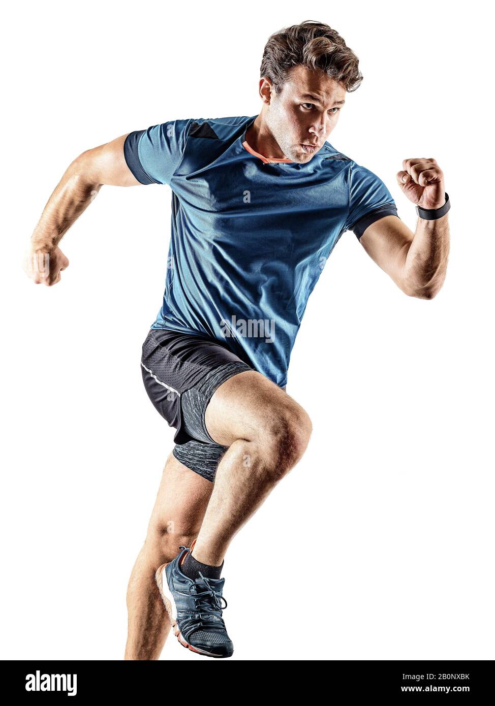 one caucasian runner running jogger jogger young man in studio isolated ...