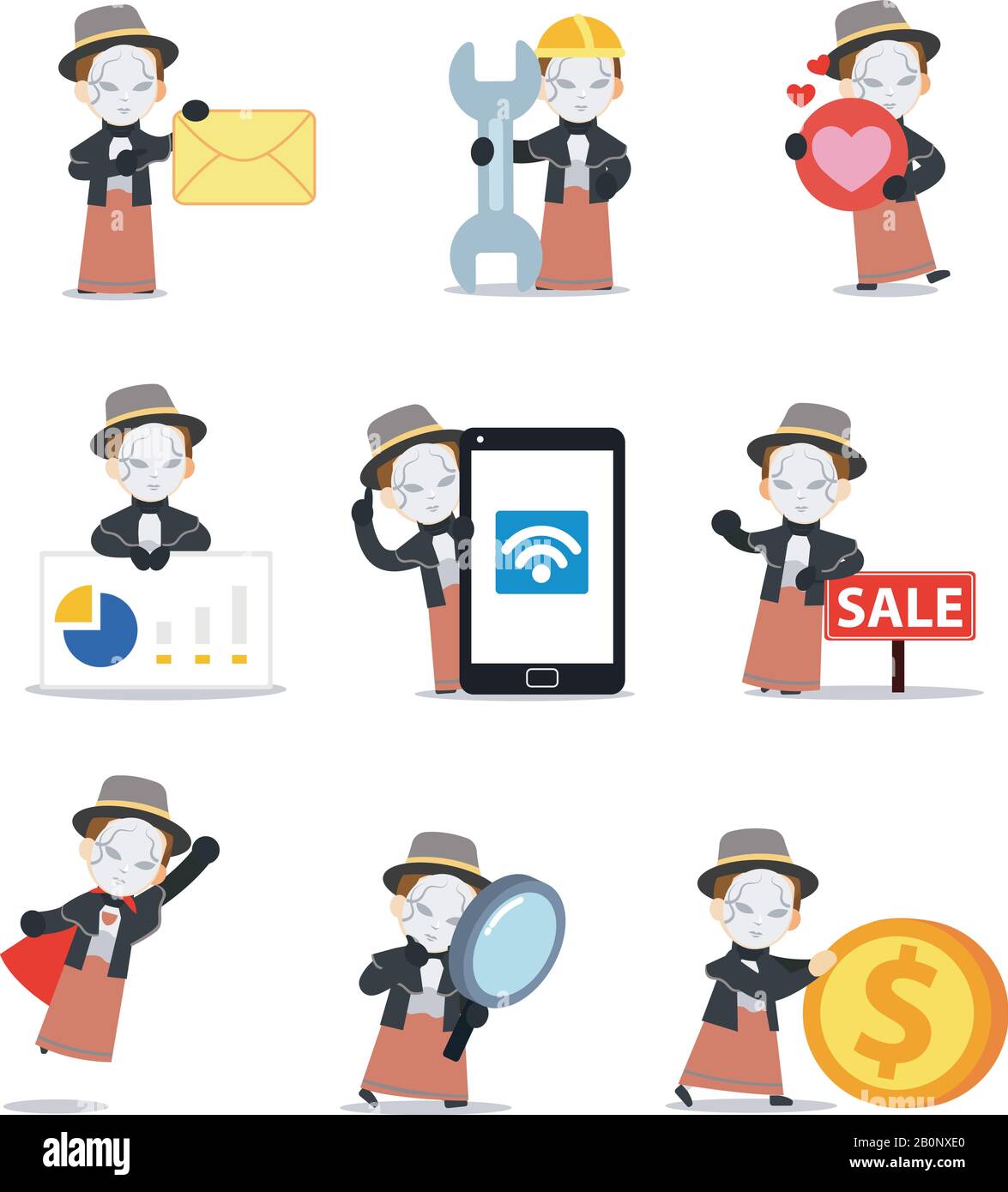 Set character of Venetian man rides a traditional gondola Stock Vector ...