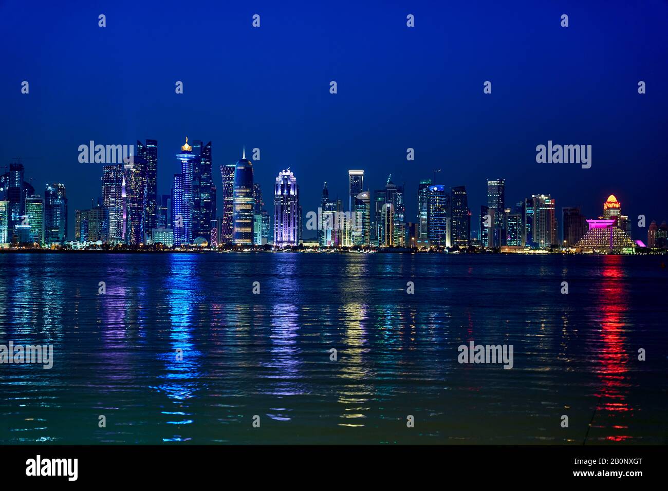 modern islamic style buildings of the corniche promenade in Doha ...