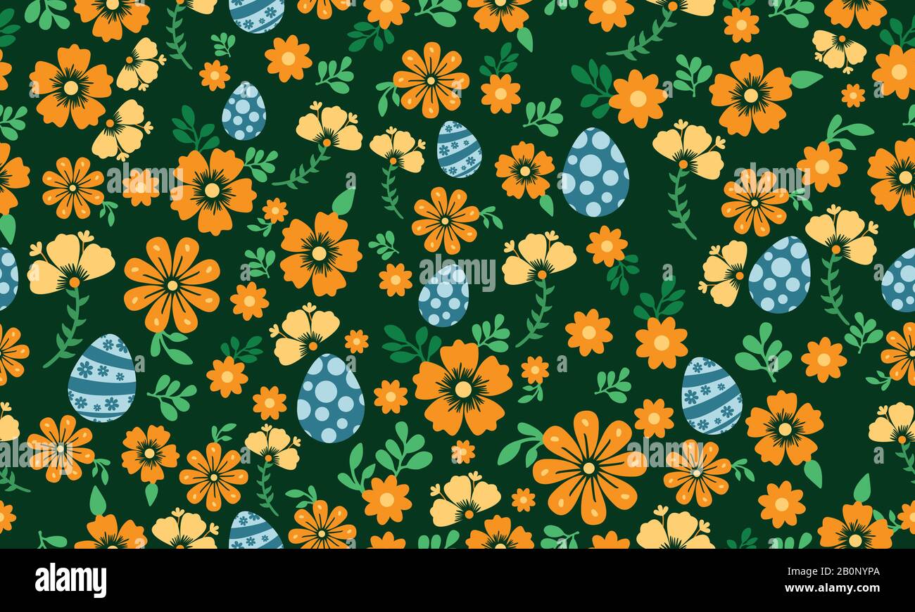 Modern Easter egg pattern background, with leaf and floral decor Stock ...