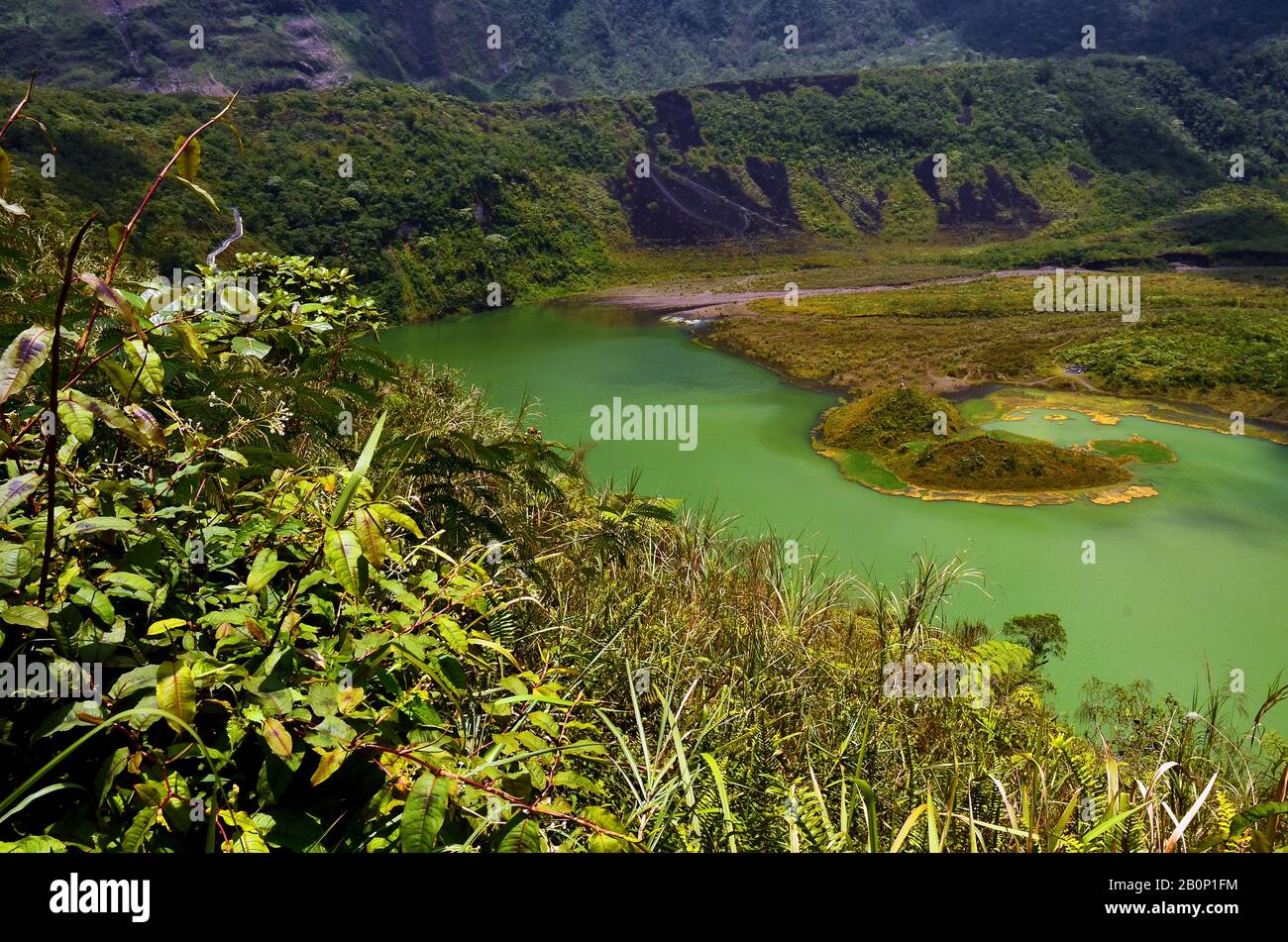 lake in mountains with green view of plants in West Java Stock Photo ...