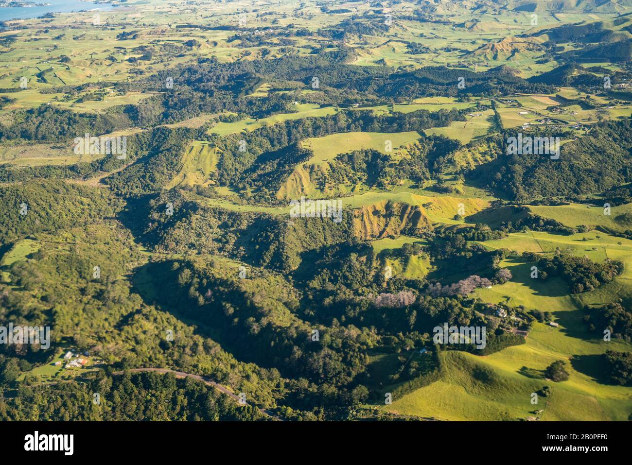 Aerial view of unique volcanic hills landscape in North Island of New ...