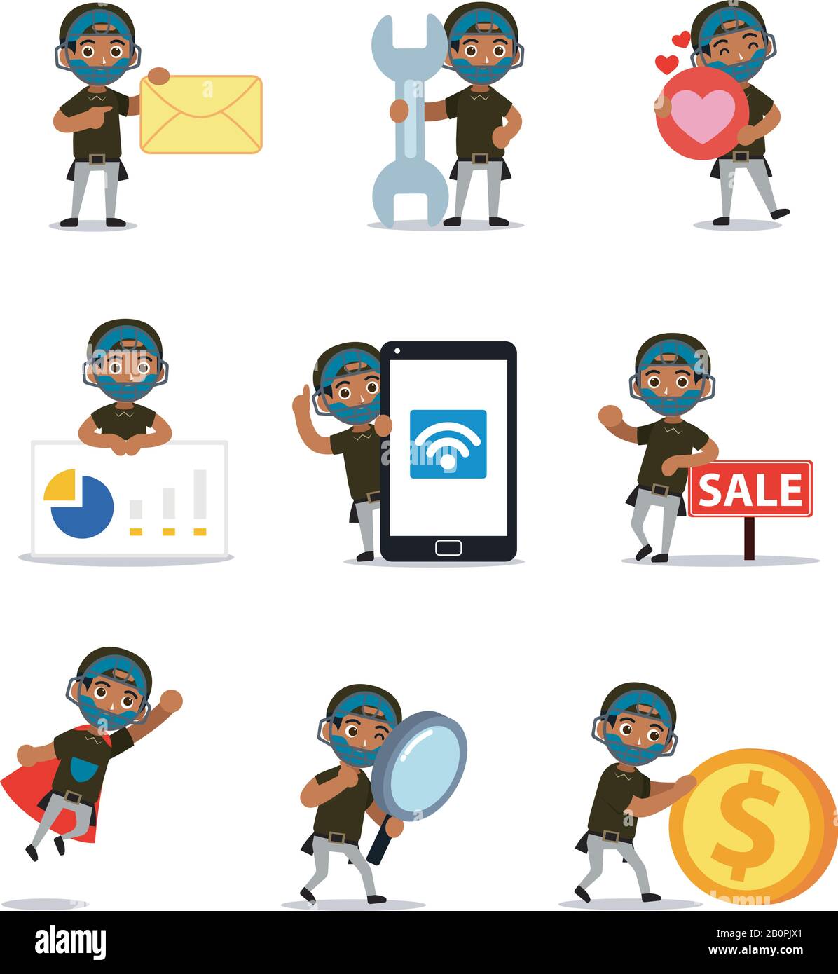 Set character of male baseball umpire wearing safety helmets Stock ...