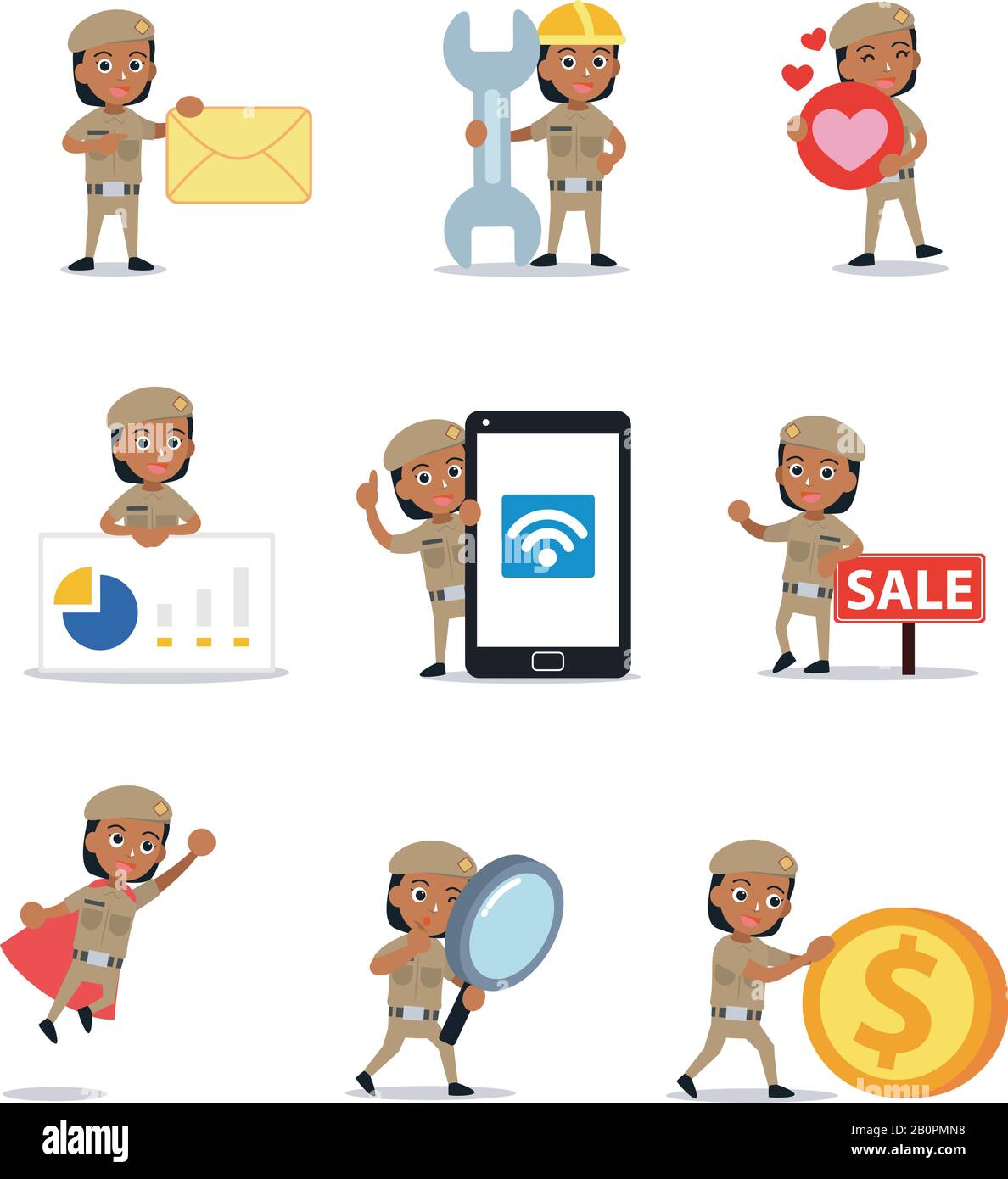 Set character of woman constable police wearing uniform Stock Vector ...