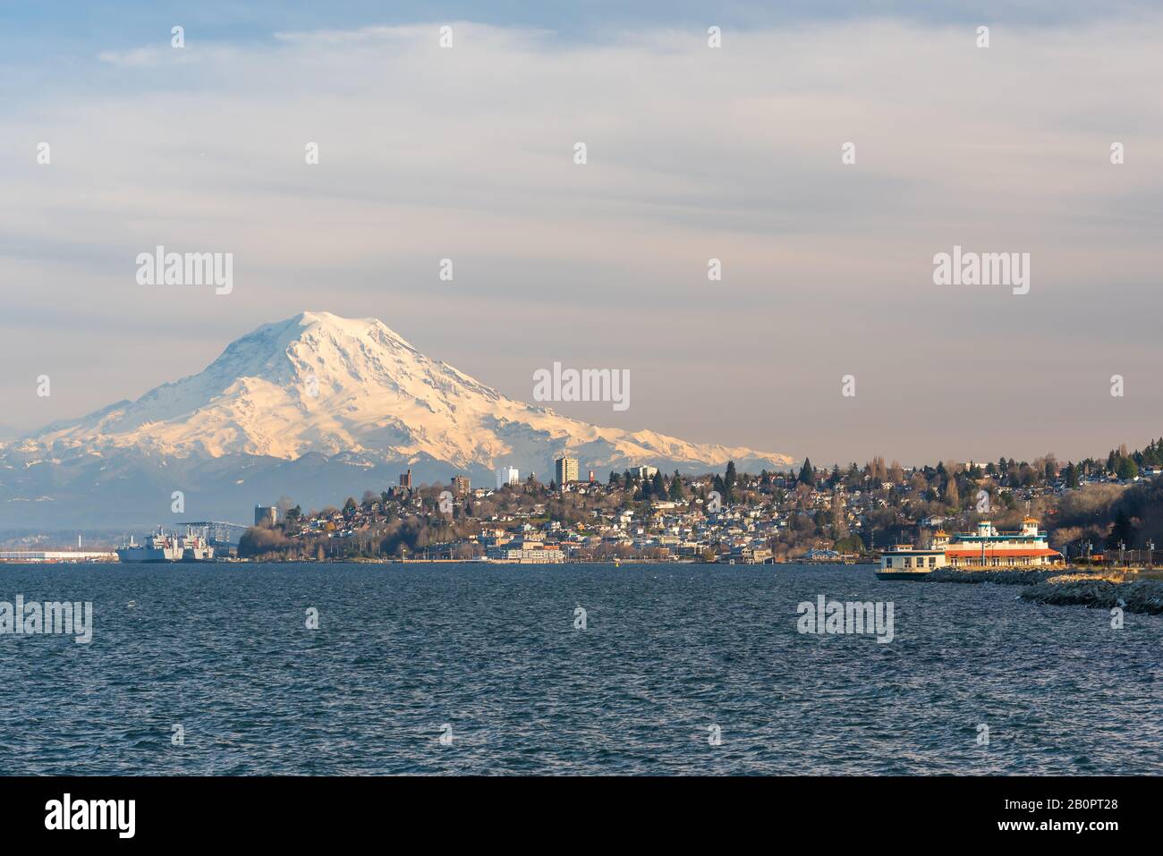 Mt Rainier Hovers Over Downtown Tacoma and Commencement Bay as Seen ...