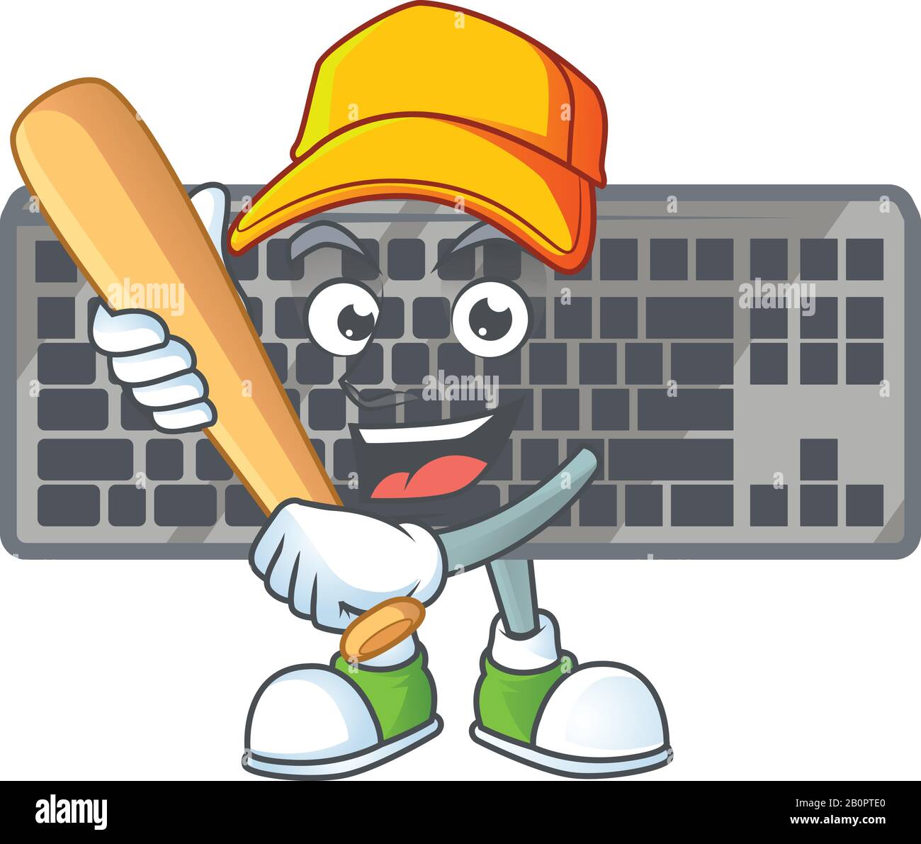 An active healthy black keyboard mascot design style playing baseball ...