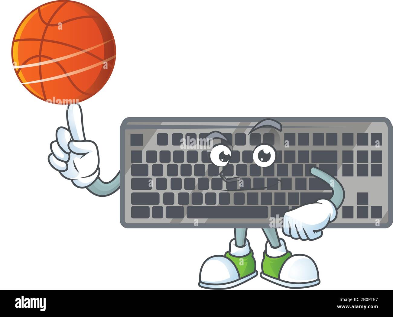 a strong black keyboard cartoon character with a basketball Stock ...