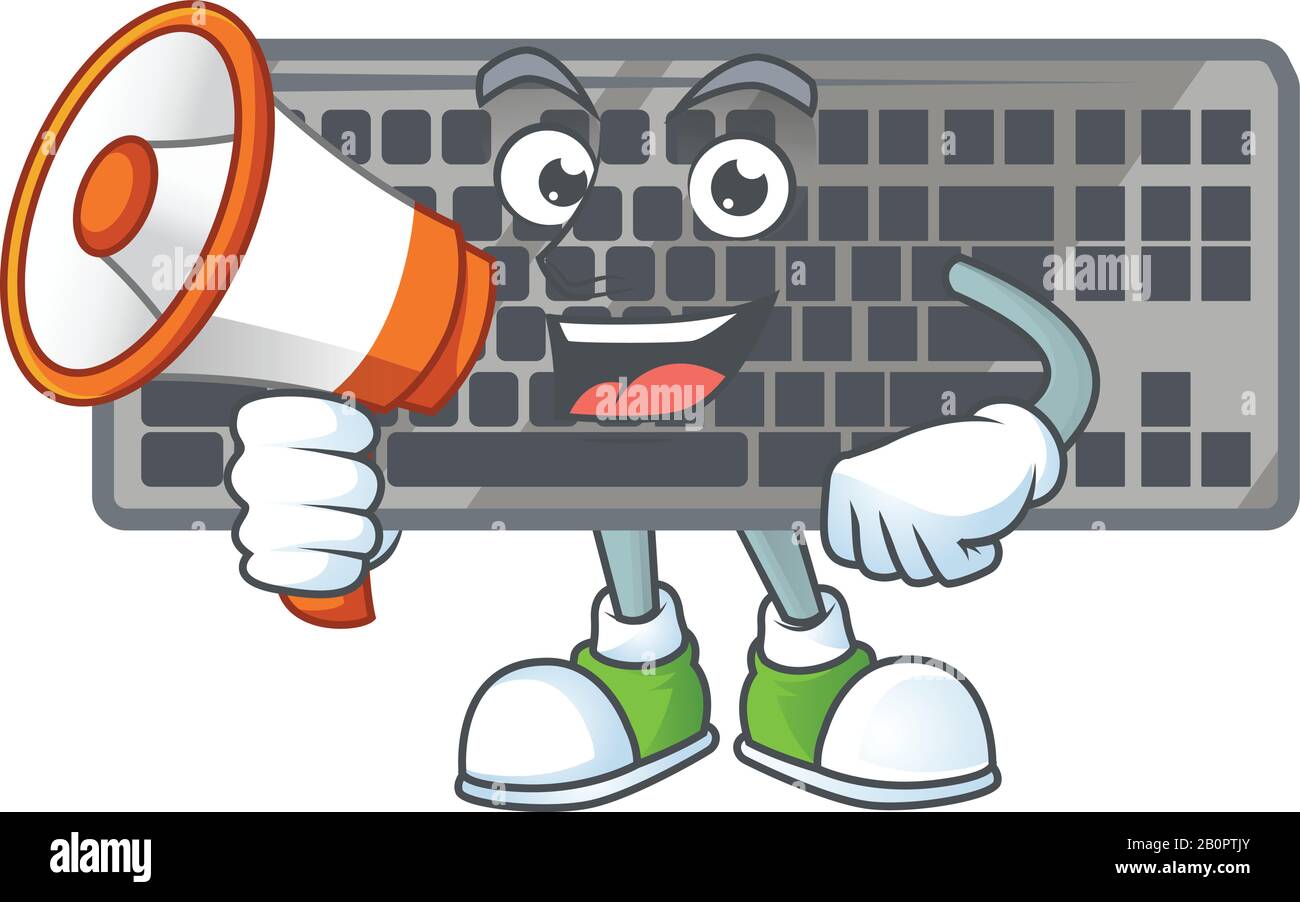 A chilly cartoon character of black keyboard with a megaphone Stock ...