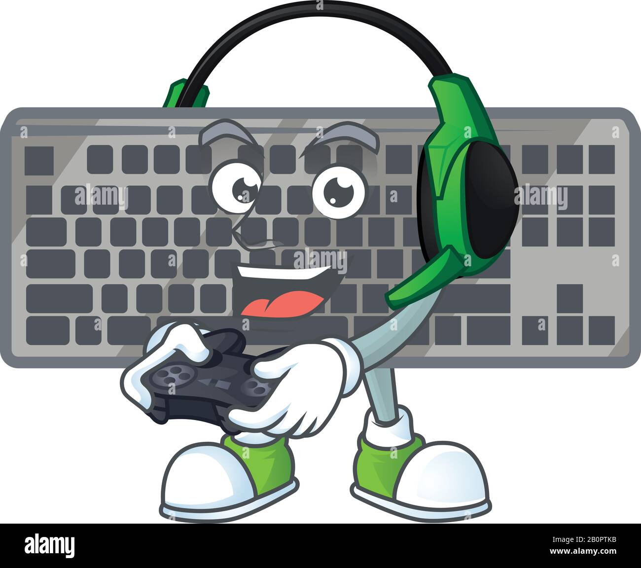 Black keyboard cartoon picture play a game with headphone and ...