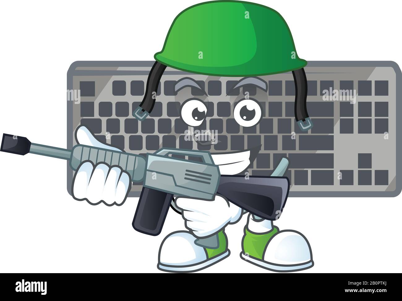 Black keyboard mascot design in an Army uniform with machine gun Stock ...