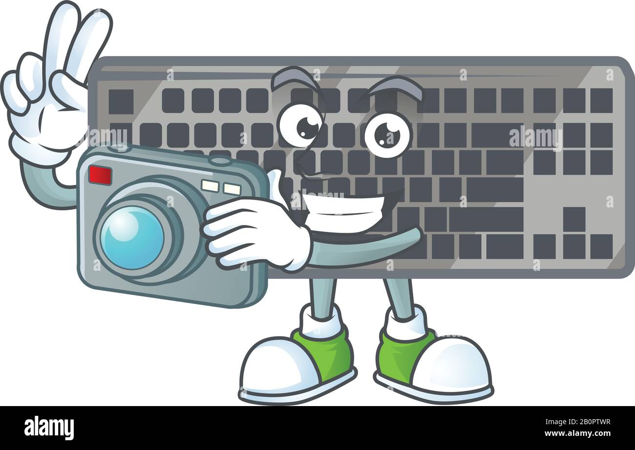 A black keyboard Photographer cartoon character in action with a camera ...