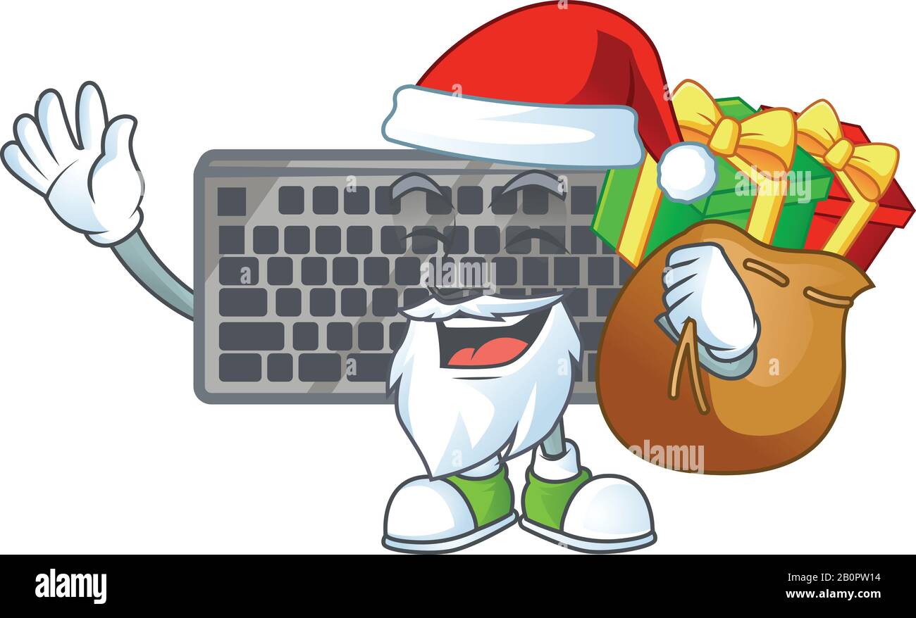 Santa black keyboard Cartoon design having a sack of gifts Stock Vector ...