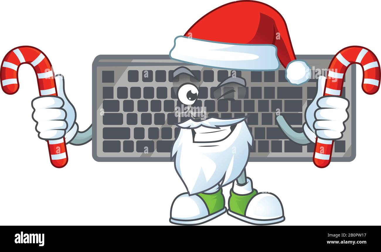 cartoon mascot style of black keyboard in Santa costume with candy ...