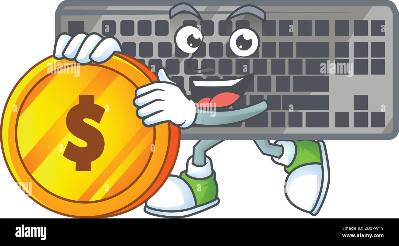 an elegant black keyboard mascot cartoon design with gold coin Stock ...