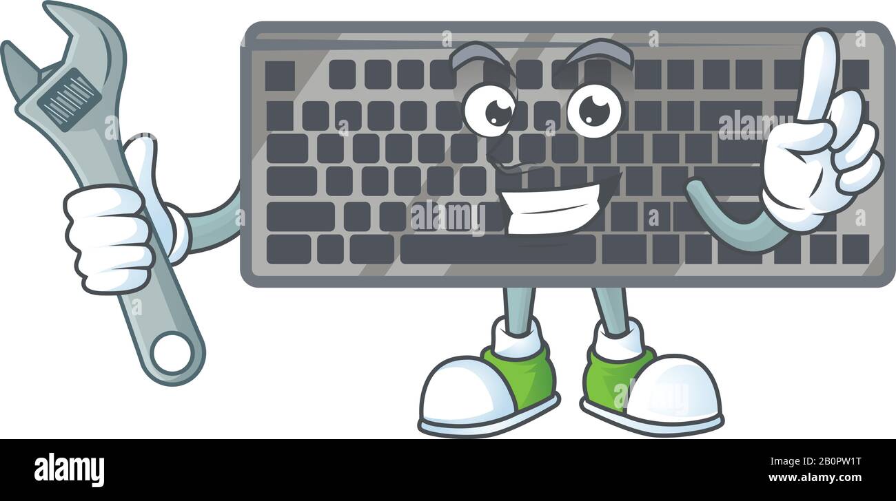 happily Mechanic black keyboard cartoon character design Stock Vector ...