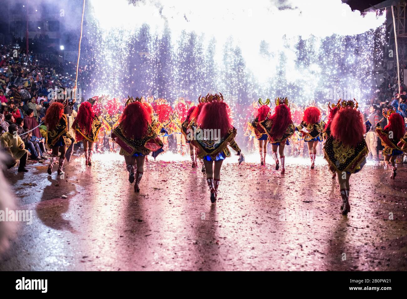 Fireworks night parade on Oruro Carnival, Bolivia Stock Photo - Alamy