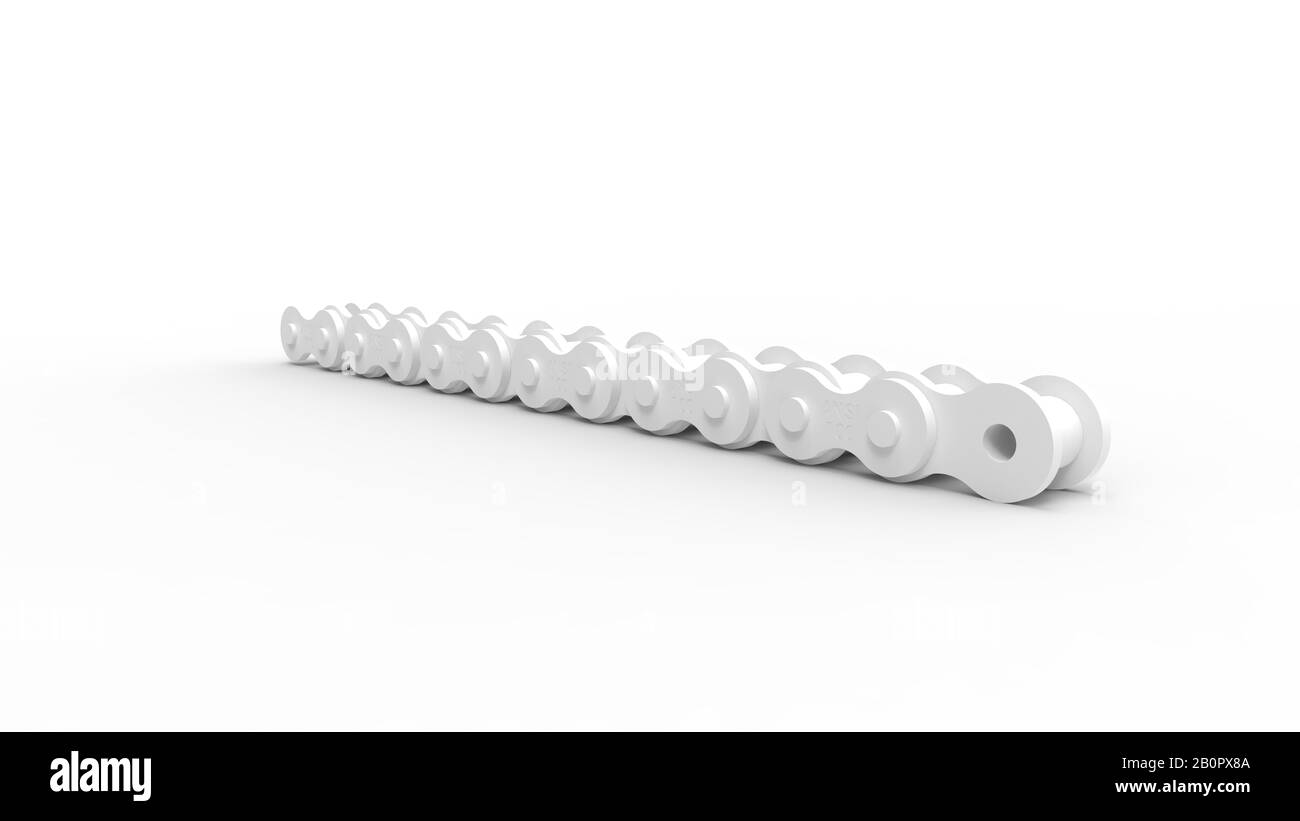 3D rendering of a computer generated model of a bicycle chain isolated ...