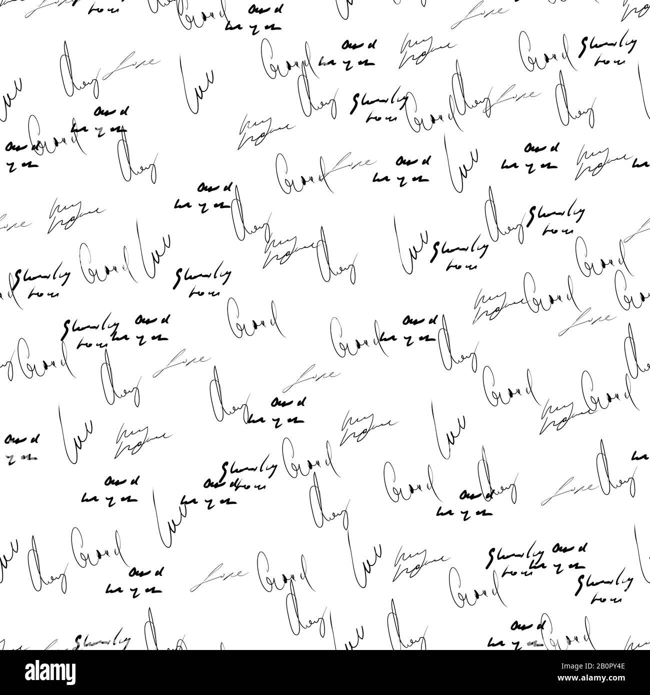 Seamless abstract text pattern. Handwritten font on a white background ...